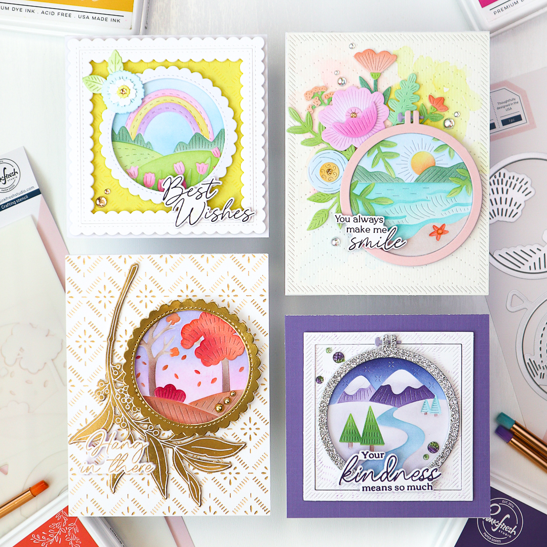 Four Seasons / Four Cards – Pinkfresh Studio – rainbow in november